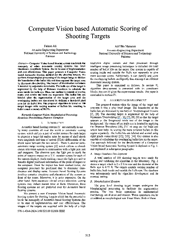 Pdf Computer Vision Based Automatic Scoring Of Shooting Targets