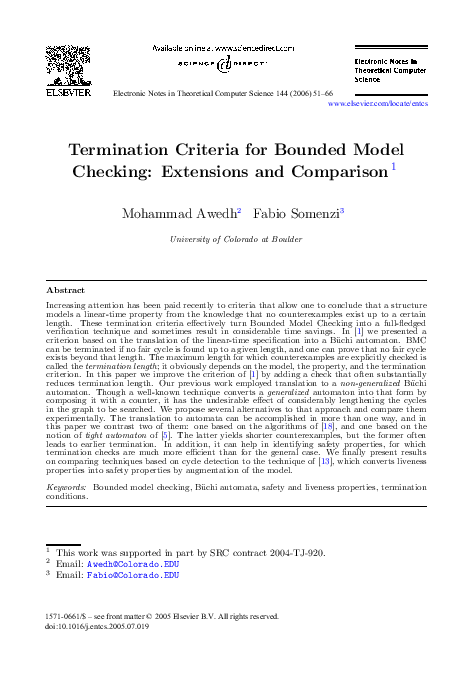 (PDF) Termination Criteria for Bounded Model Checking: Extensions and Comparison