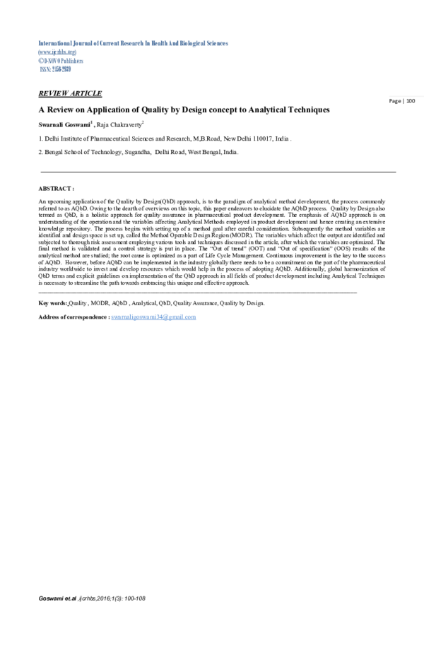 (PDF) A Review on Application of Quality by Design concept to Analytical Techniques