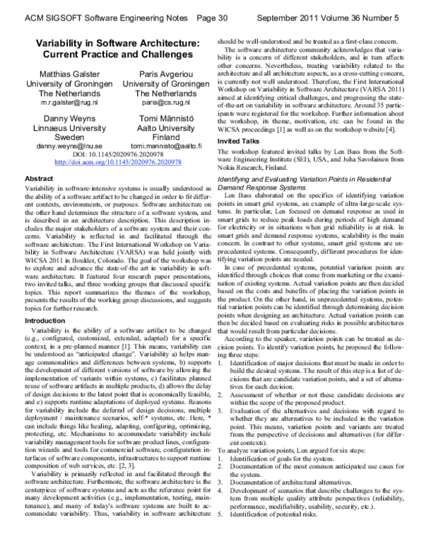 (PDF) Variability in software architecture