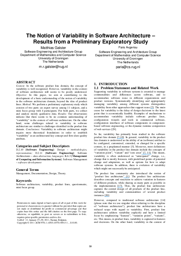 (PDF) The notion of variability in software architecture- Results from a preliminary exploratory ...