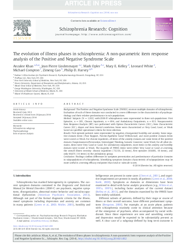 (PDF) The Positive and Negative Syndrome Scale (PANSS) for ...