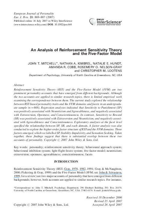 (PDF) An analysis of reinforcement sensitivity theory and the five ...