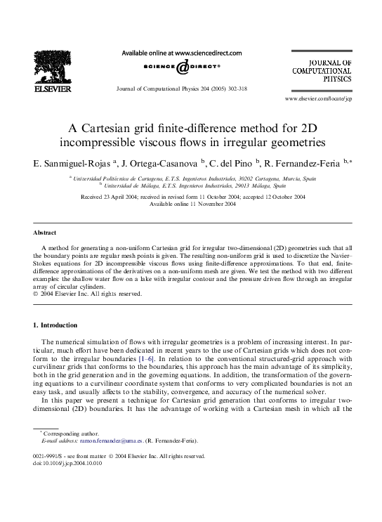 Pdf A Cartesian Grid Finite Difference Method For 2d Incompressible Viscous Flows In Irregular