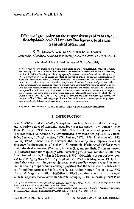 (PDF) Attraction of zebrafish, Brachydanio rerio, to alanine and its ...
