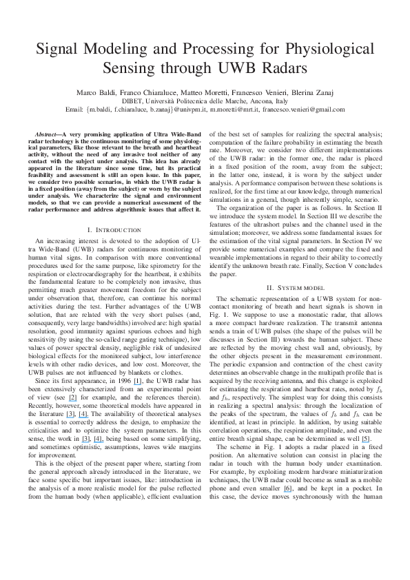 (PDF) Signal modeling and processing for physiological sensing through UWB radars | Franco ...