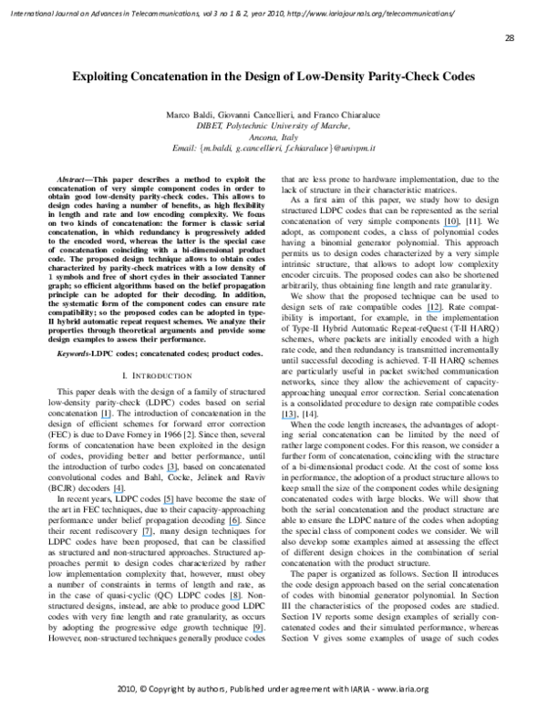 Pdf Exploiting Concatenation In The Design Of Low Density Parity Check Codes 