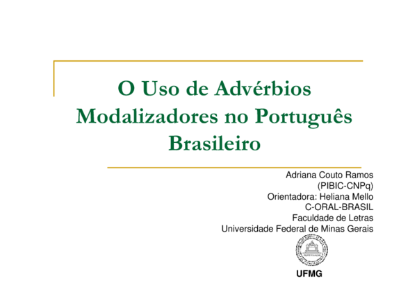 (PDF) O Uso de Advérbios Modalizadores no Português Brasileiro