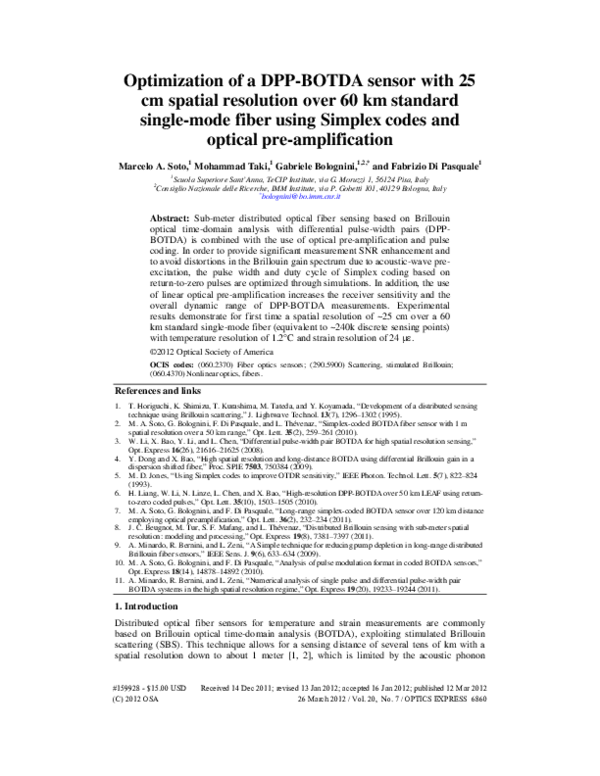 Pdf Optimization Of A Dpp Botda Sensor With 25 Cm Spatial Resolution Over 60 Km Standard