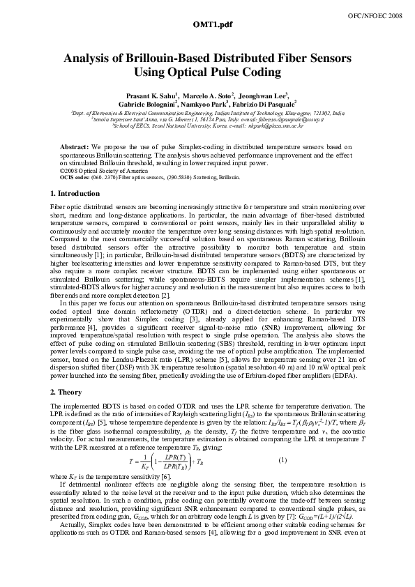 Pdf Analysis Of Brillouin Based Distributed Fiber Sensors Using Optical Pulse Coding Marcelo