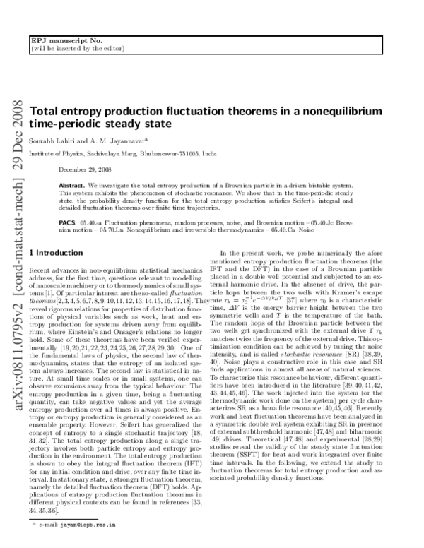Pdf Total Entropy Production Fluctuation Theorems In A Nonequilibrium
