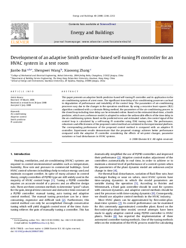(PDF) Development of an adaptive Smith predictor-based self-tuning PI controller for an HVAC ...