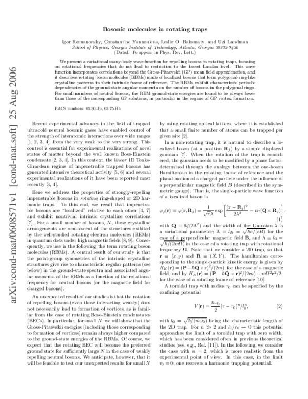 (PDF) Bosonic Molecules in Rotating Traps