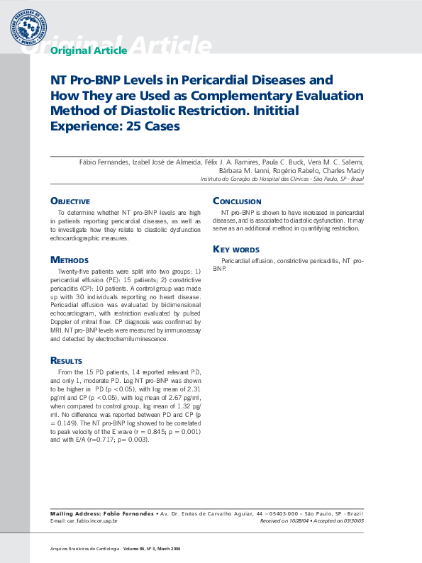 (PDF) NT Pro-BNP Levels in Pericardial Diseases and How They are Used ...