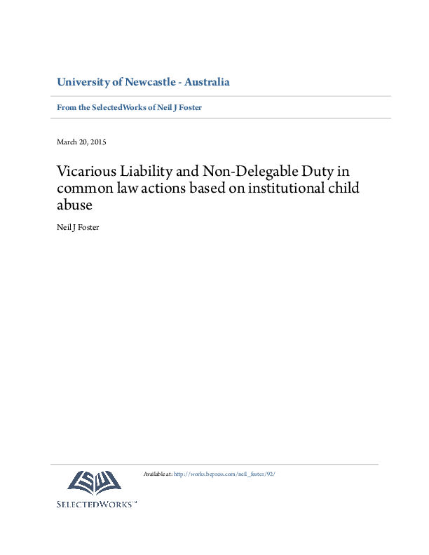(PDF) Vicarious Liability and Non-Delegable Duty in Common Law Actions ...