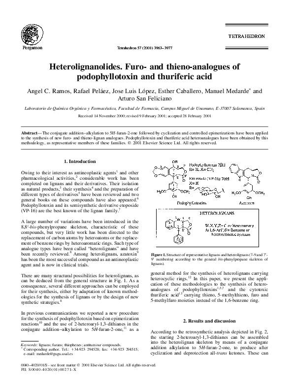 (PDF) Heterolignanolides. Furo- and thieno-analogues of podophyllotoxin and thuriferic acid ...