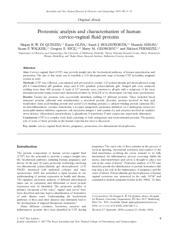 (PDF) Proteomic analysis and characterisation of human cervico-vaginal fluid proteins