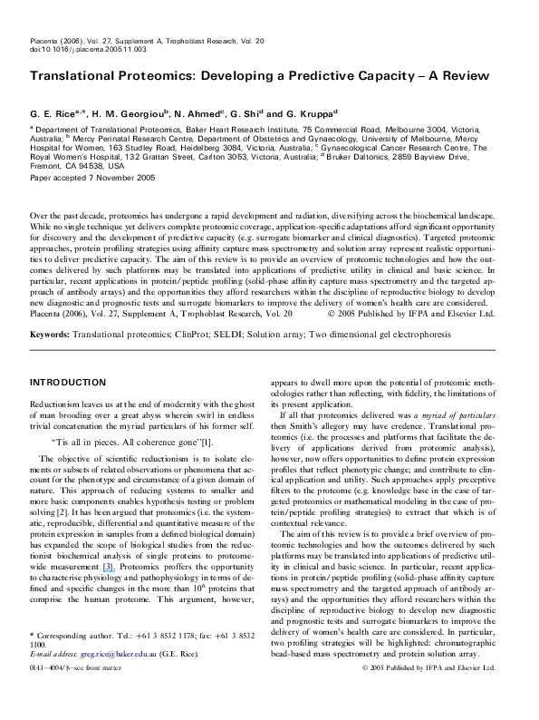 (PDF) Translational Proteomics: Developing a Predictive Capacity – A Review
