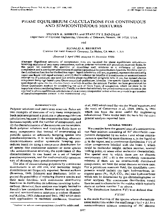 (PDF) Phase equilibrium calculations for continuous and semicontinuous mixtures