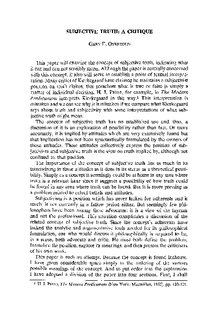 (PDF) Subjective truth: A critique