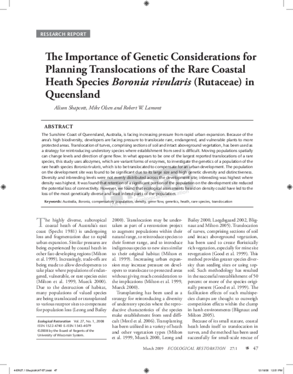 (PDF) The Importance of Genetic Considerations for Planning ...