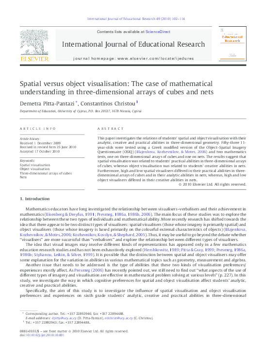 Pdf Spatial Versus Object Visualisation The Case Of Mathematical