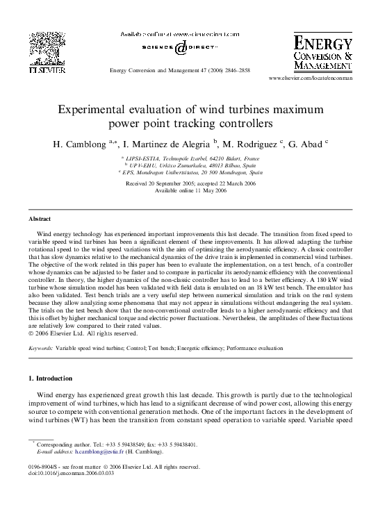 (PDF) Experimental evaluation of wind turbines maximum power point ...