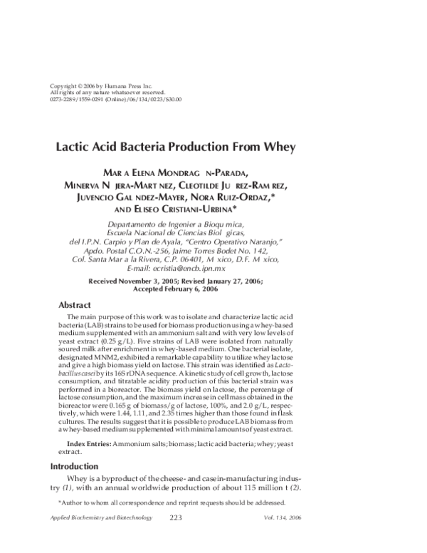 (PDF) Lactic acid bacteria production from whey