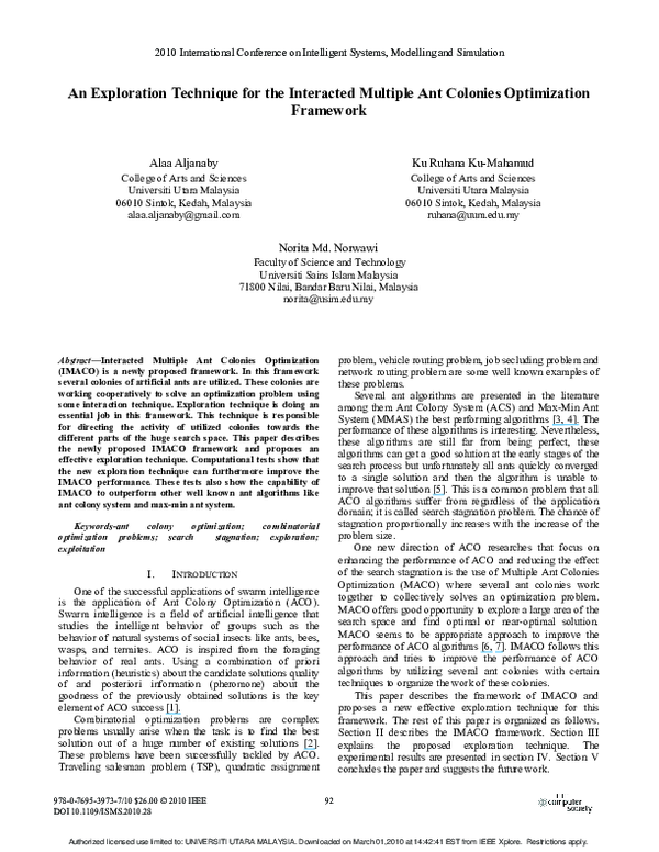 Pdf An Exploration Technique For The Interacted Multiple Ant Colonies Optimization Framework