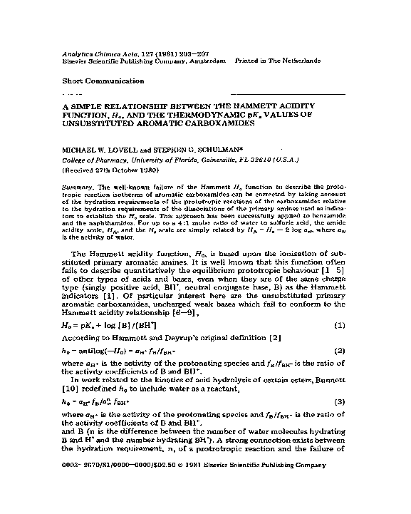 (PDF) A simple relationship between the hammett acidity function, Ho ...