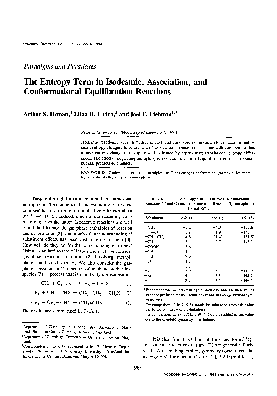 (PDF) The entropy term in isodesmic, association, and conformational ...