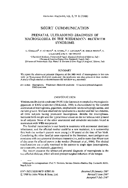 (PDF) Prenatal ultrasound diagnosis of macroglossia in the Wiedemann ...