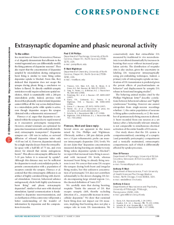 (PDF) Extrasynaptic dopamine and phasic neuronal activity