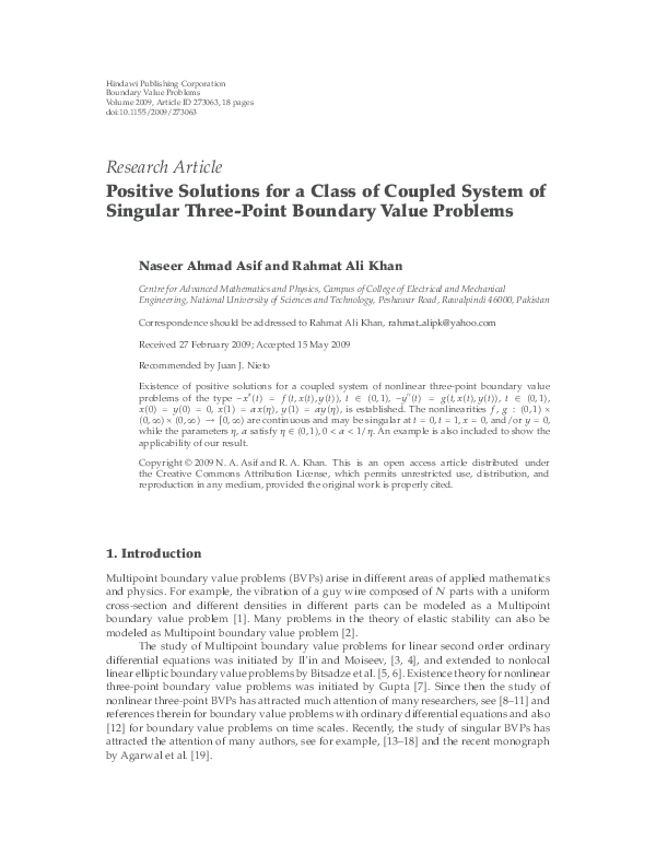 (PDF) Positive Solutions for a Class of Coupled System of Singular Three-Point Boundary Value ...