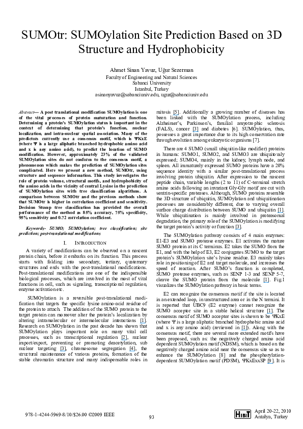 (PDF) SUMOtr: SUMOylation site prediction based on 3D structure and hydrophobicity