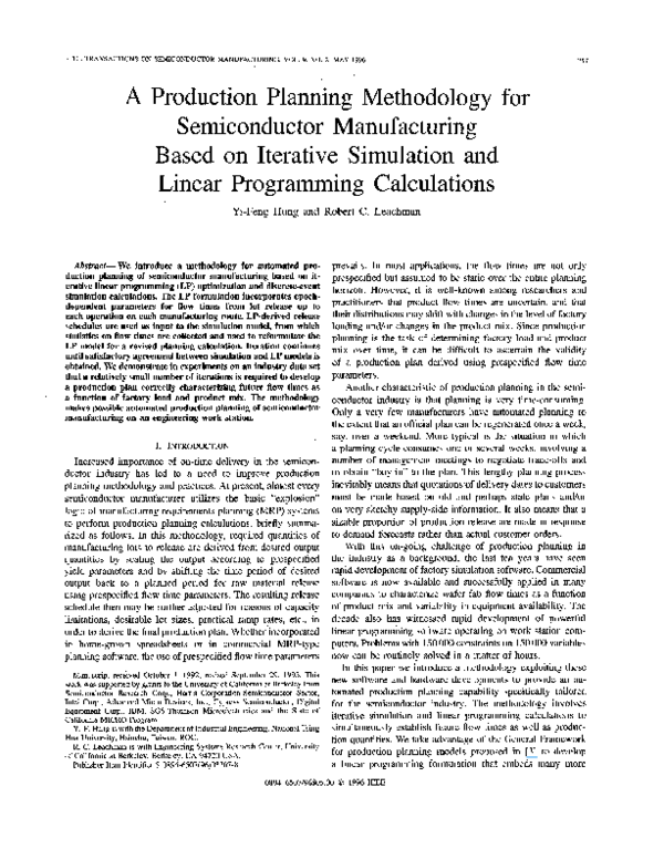 (PDF) A production planning methodology for semiconductor manufacturing based on iterative ...
