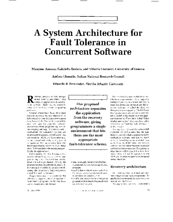 (PDF) A System Architecture for Fault Tolerance in Concurrent Software
