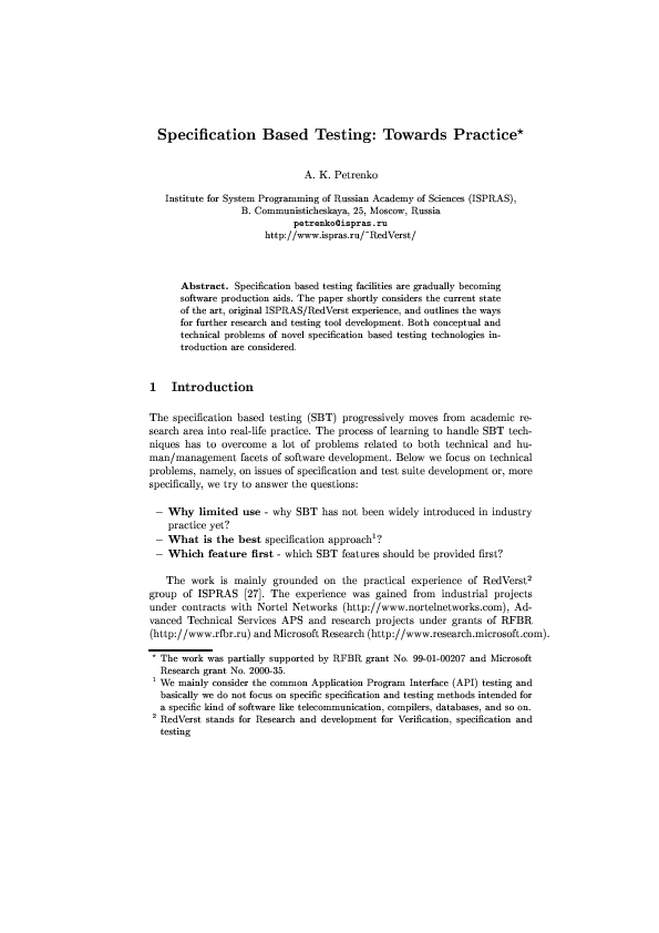 (PDF) Specification Based Testing: Towards Practice