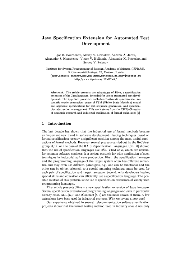 (PDF) Java Specification Extension for Automated Test Development