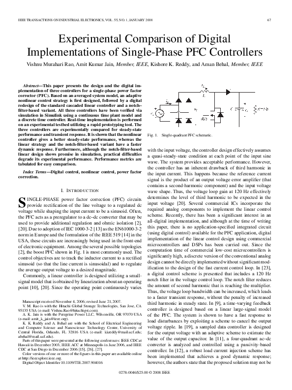 (PDF) Experimental Comparison of Digital Implementations of Single-Phase PFC Controllers