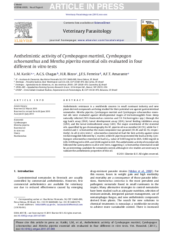 (PDF) Anthelmintic activity of Cymbopogon martinii, Cymbopogon ...