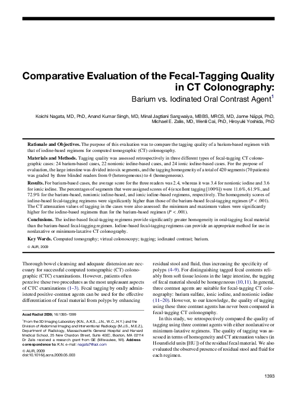 (PDF) Comparative Evaluation of the Fecal-Tagging Quality in CT ...
