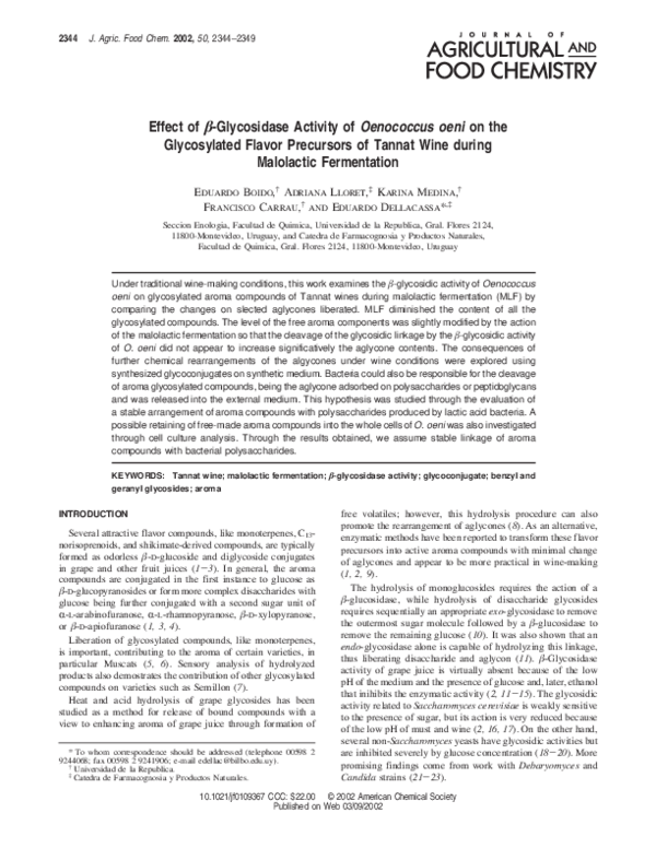 (PDF) Effect of β-Glycosidase Activity of Oenococcus oeni on the Glycosylated Flavor Precursors ...