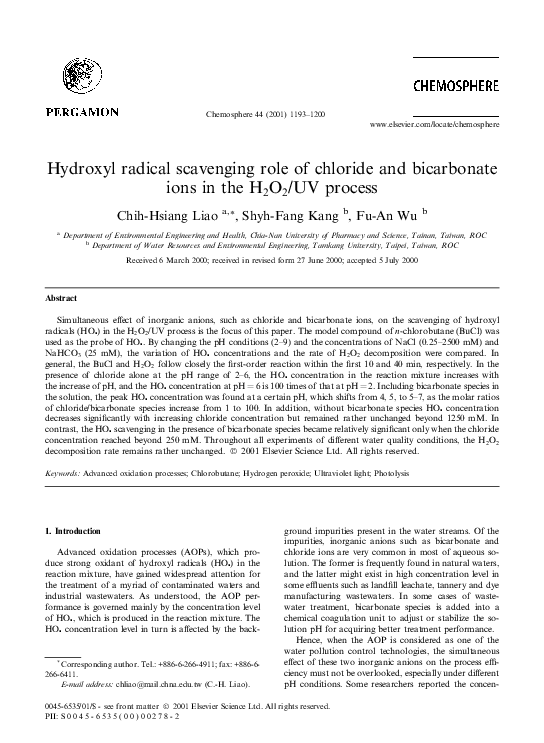 (PDF) Hydroxyl radical scavenging role of chloride and bicarbonate ions ...