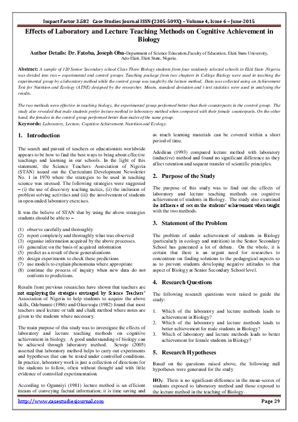 (PDF) Effects of Laboratory and Lecture Teaching Methods on Cognitive ...