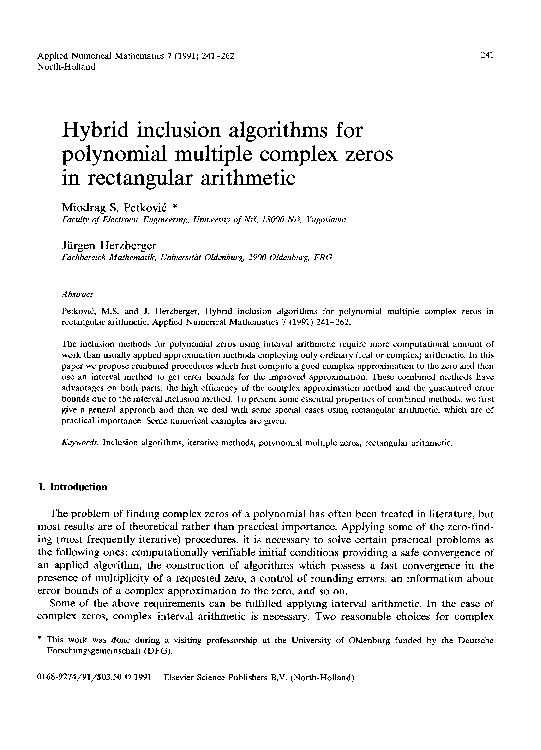 Pdf Hybrid Inclusion Algorithms For Polynomial Multiple Complex Zeros In Rectangular Arithmetic