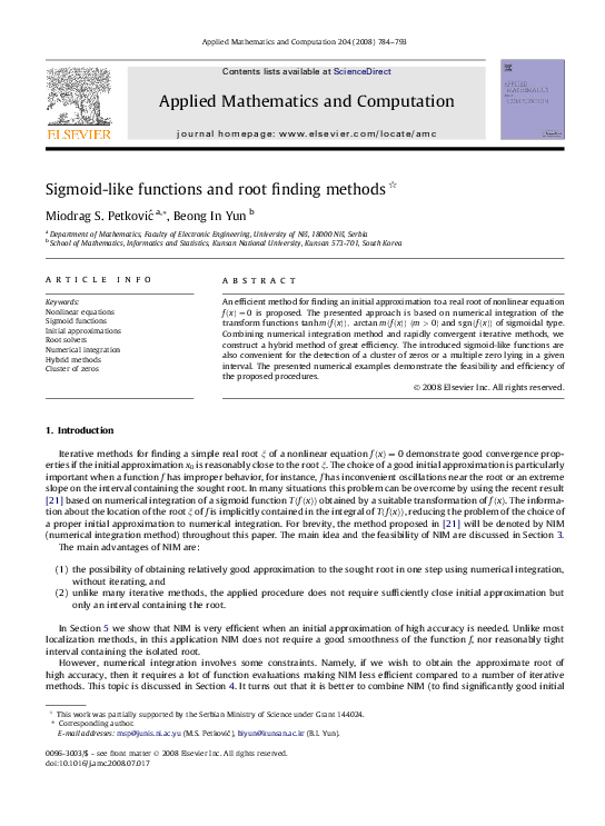 (PDF) Sigmoid-like functions and root finding methods