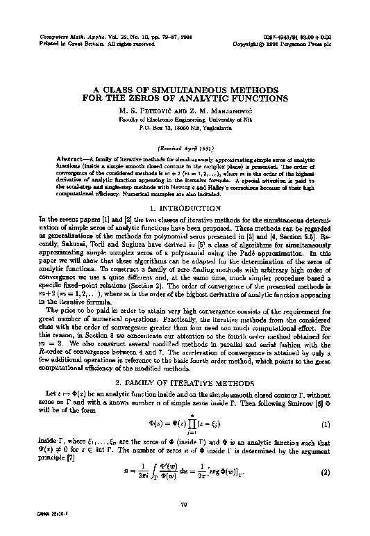 Pdf Efficient Iterative Methods For Zeros Of Analytic Functions