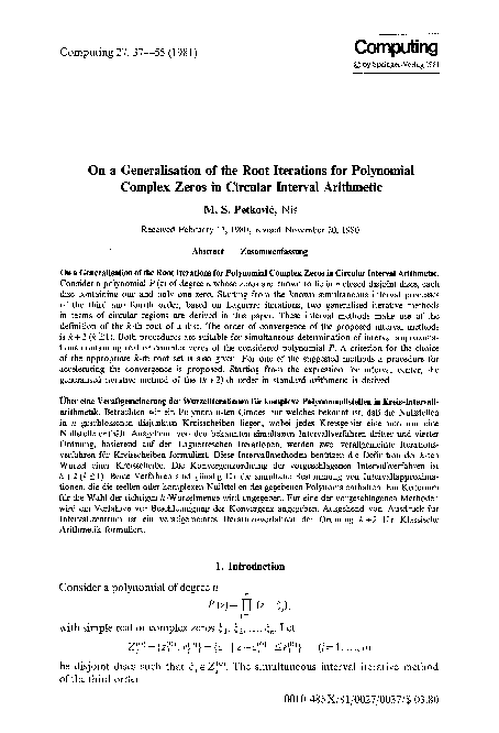 (PDF) On a generalisation of the root iterations for polynomial complex zeros in circular ...