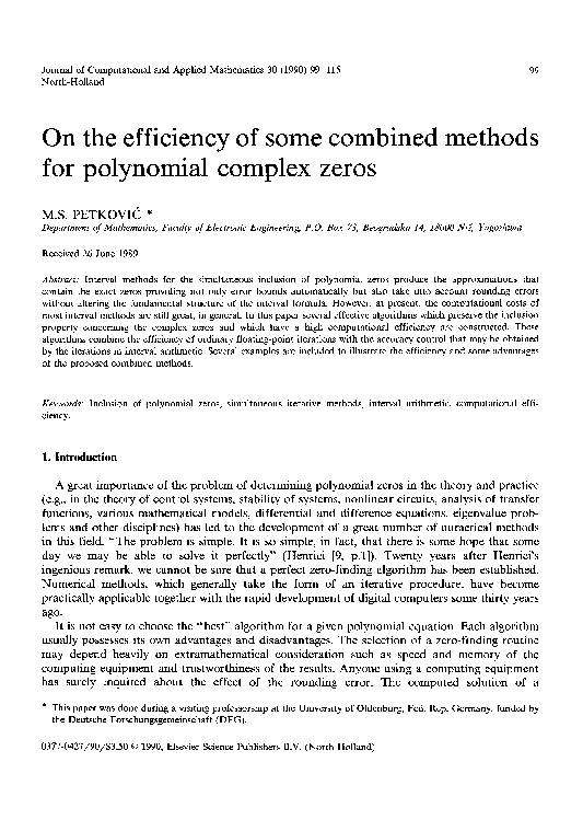 Pdf On The Efficiency Of Some Combined Methods For Polynomial Complex Zeros